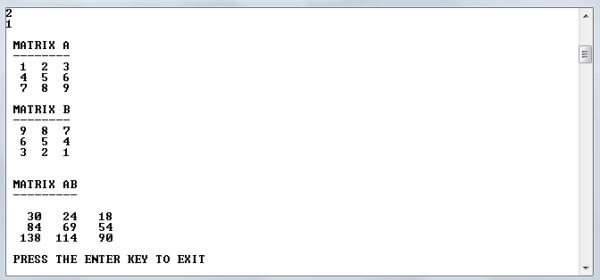 3x3 Matrix Multiplication Program Using Pascal